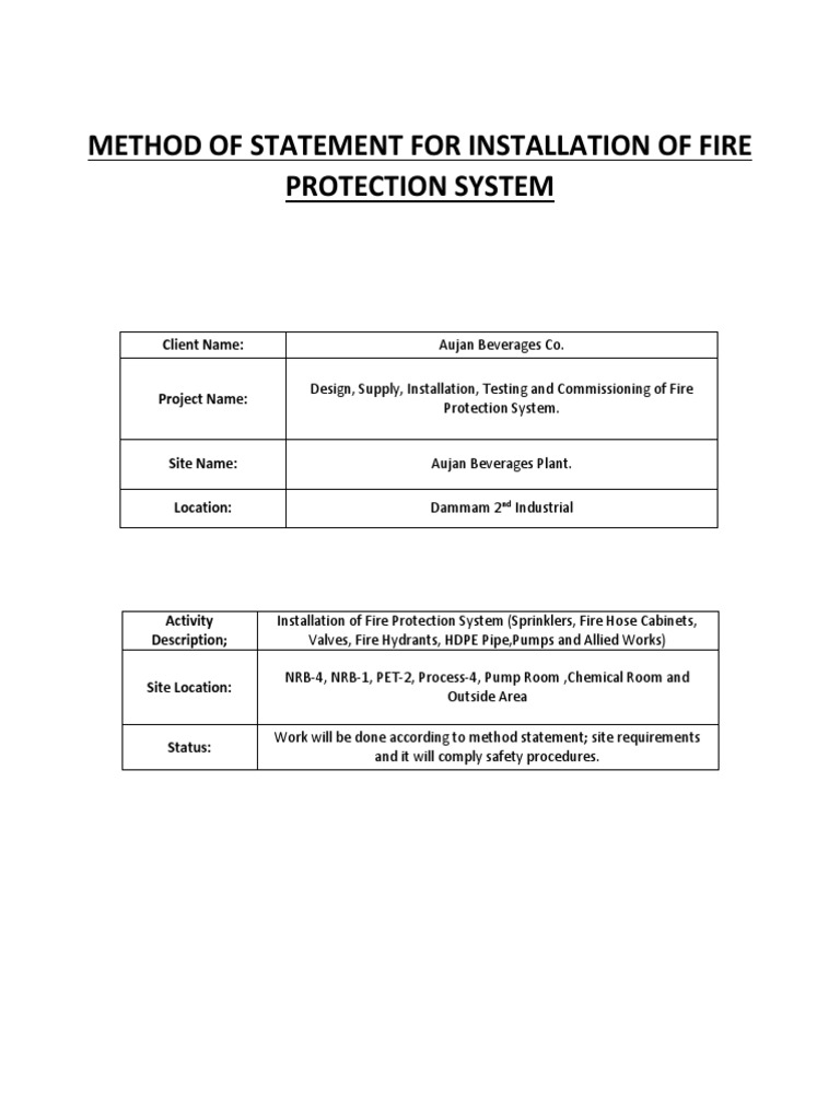 MOS of Installation of FPS (ACCBC) | PDF