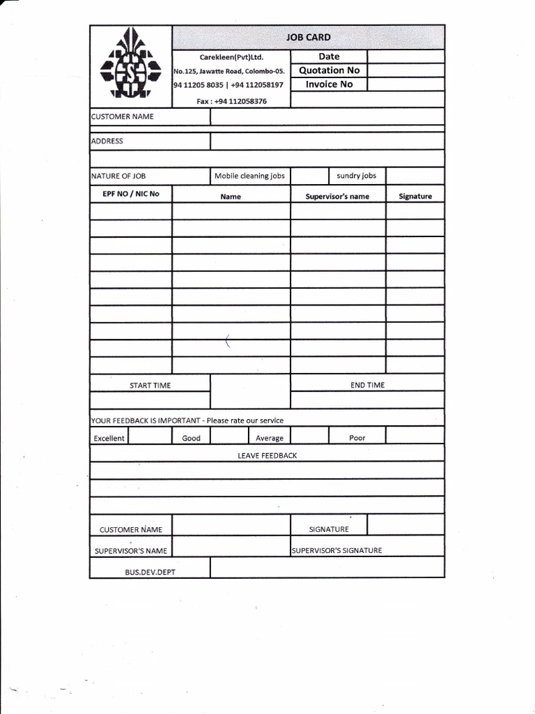 Job Card Format (3) | PDF