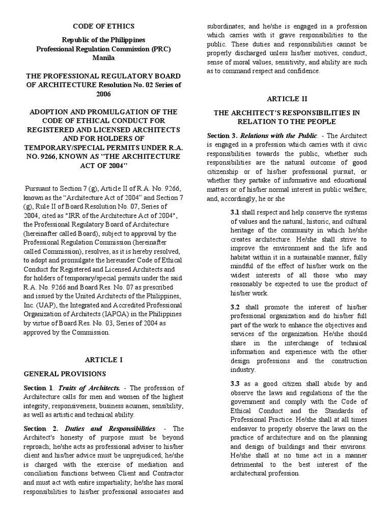 Code of Ethics | PDF | Architect | Justice