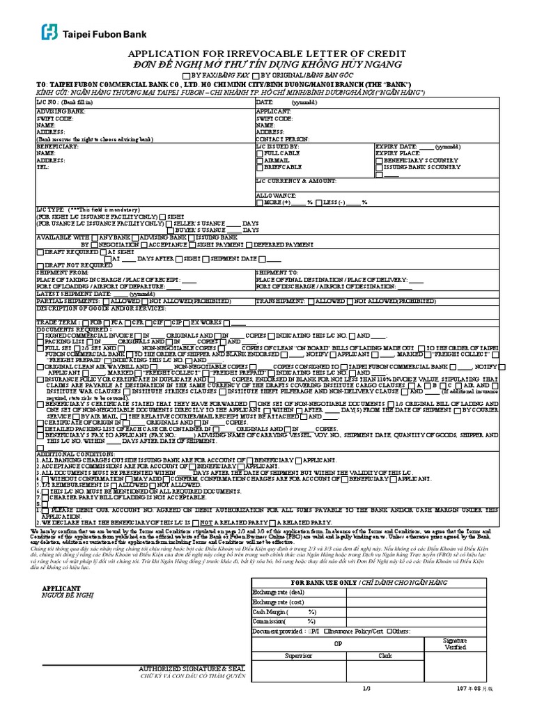 Application For Irrevocable Letter of Credit-EN-VN | PDF | Bill Of ...