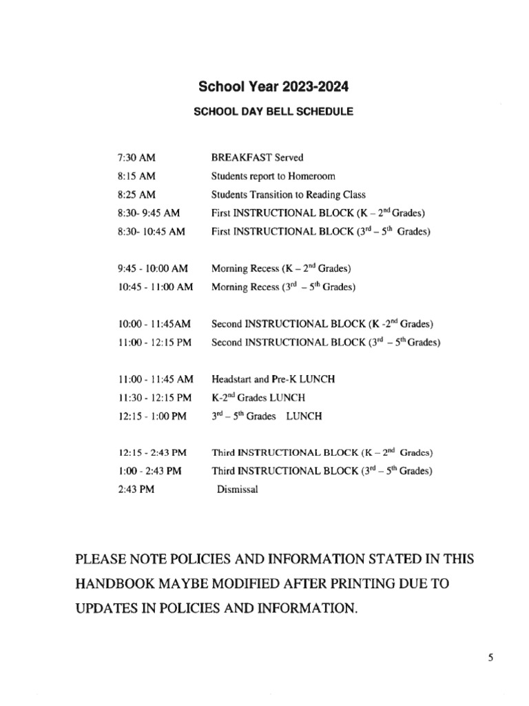 Bell Schedule Sy 23-24 | PDF