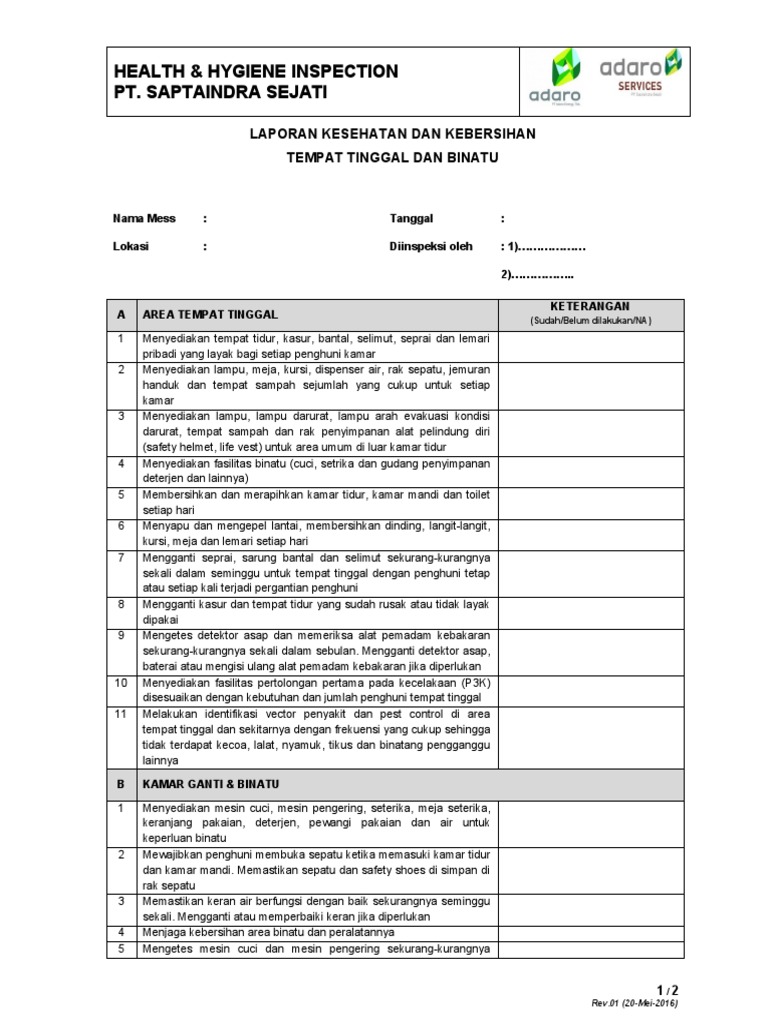 Form Inspeksi Mess | PDF