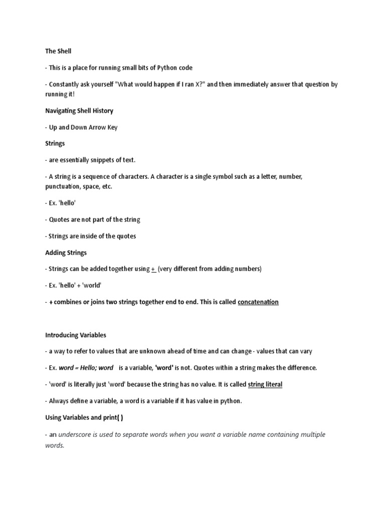 Phyton Notes Pdf String Computer Science Variable Computer Science 
