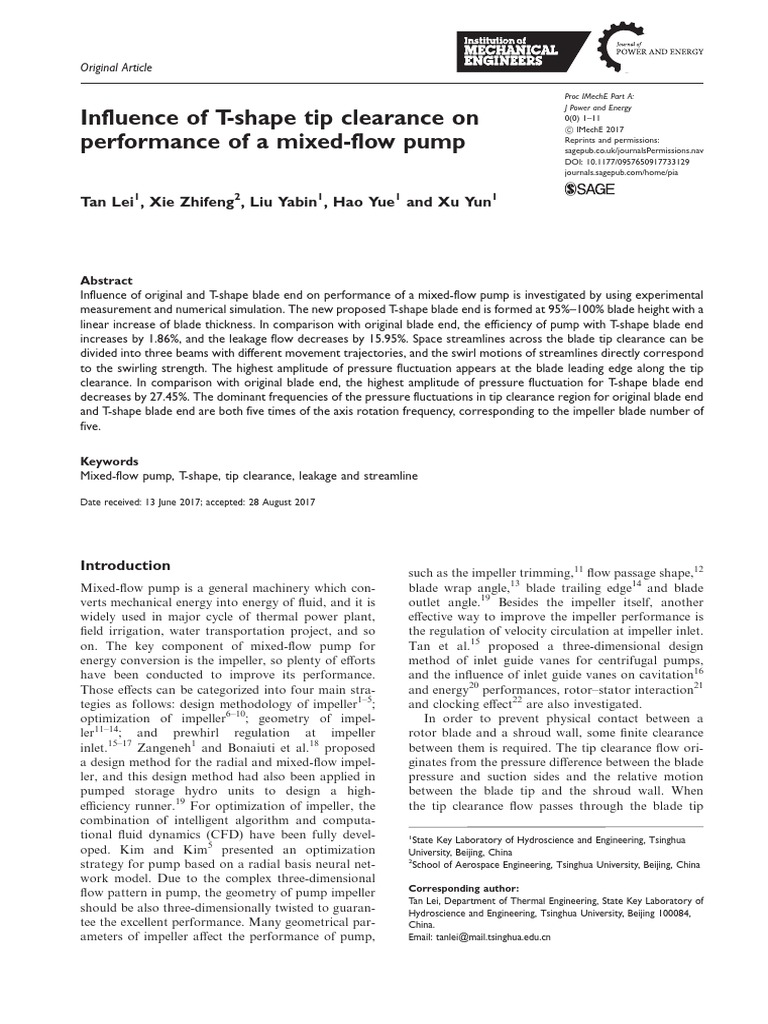 T-Shape Tip Clearance in Mixed-Flow Pumps | PDF | Pump | Turbine