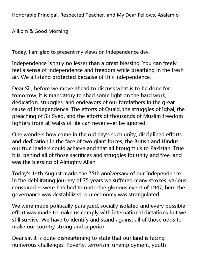 Independence Day Speech 1 | PDF