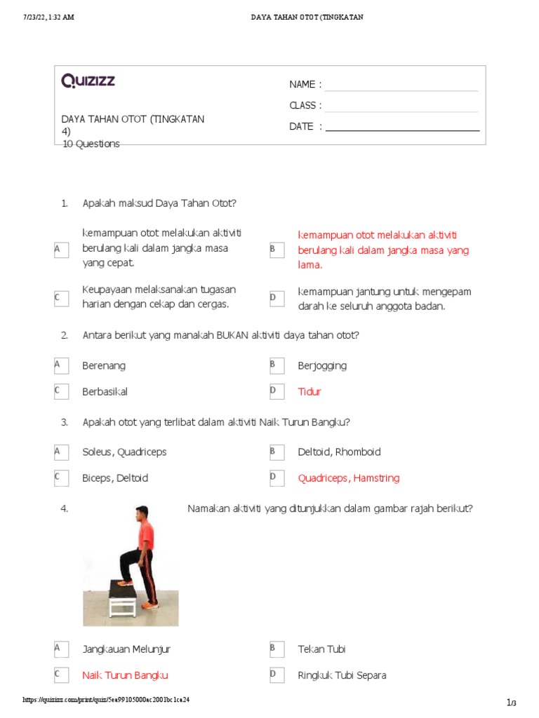 DAYA TAHAN OTOT (TINGKATAN 4) KSSM | PDF