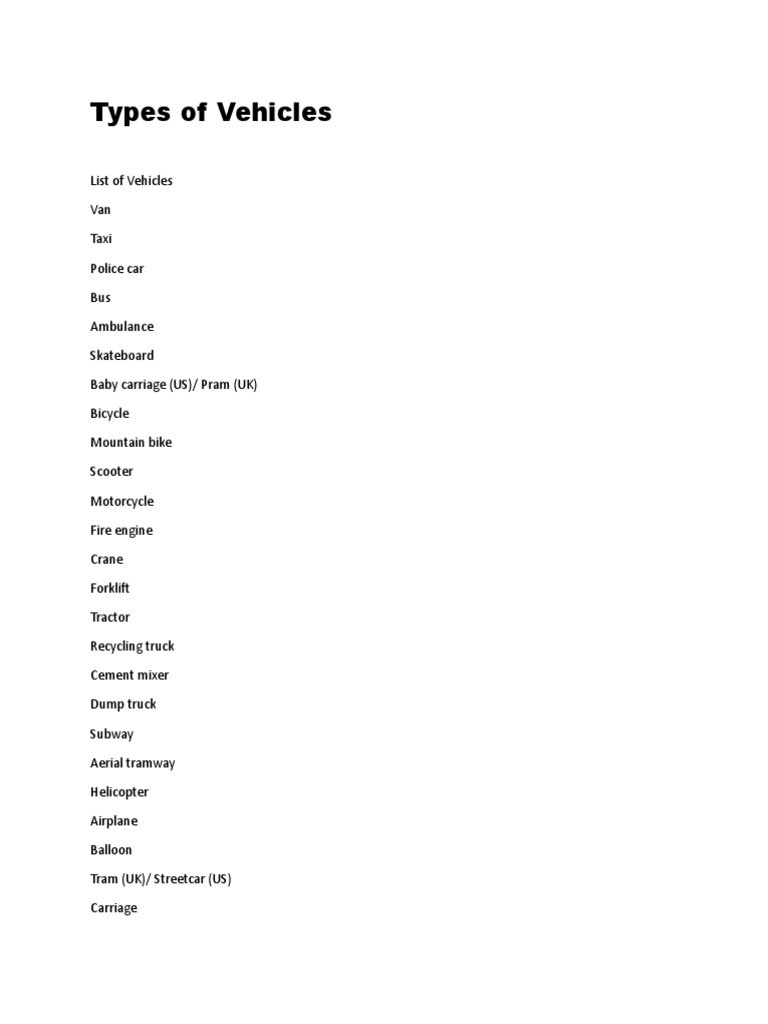 Types of Vehicles | PDF