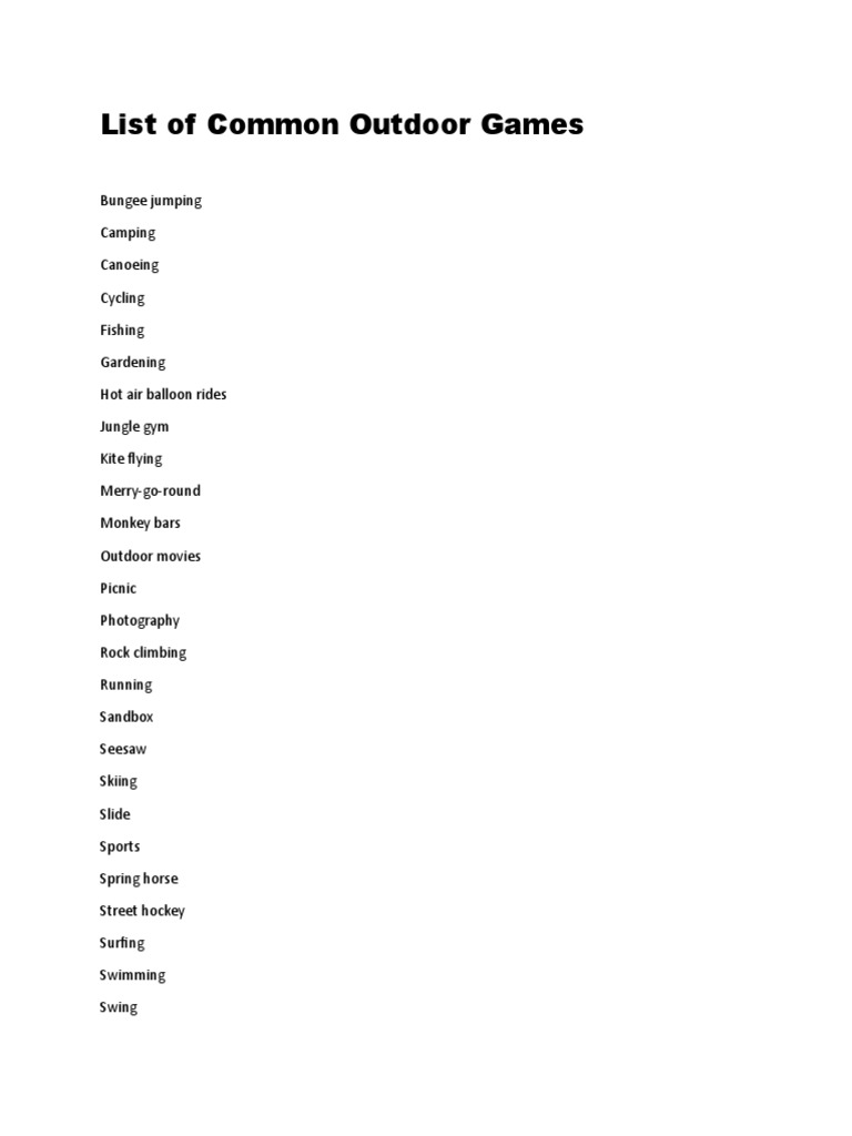 Common Outdoor Games List | PDF