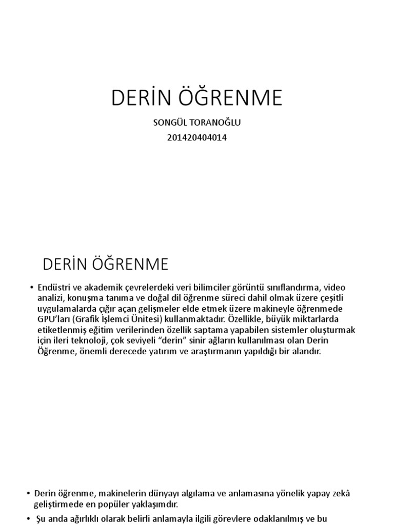 Derin Ogrenme Songul Toranoglu | PDF