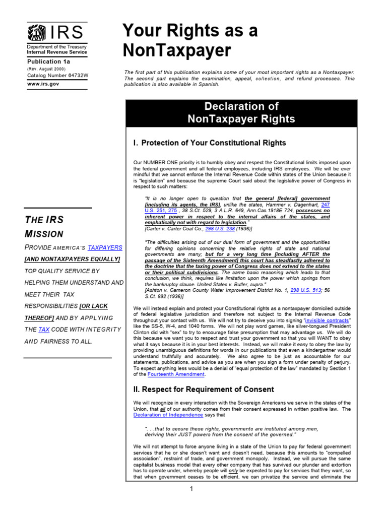 Your Rights As A "Nontaxpayer", Form #08.008 | PDF | Internal Revenue Service | Tax Refund