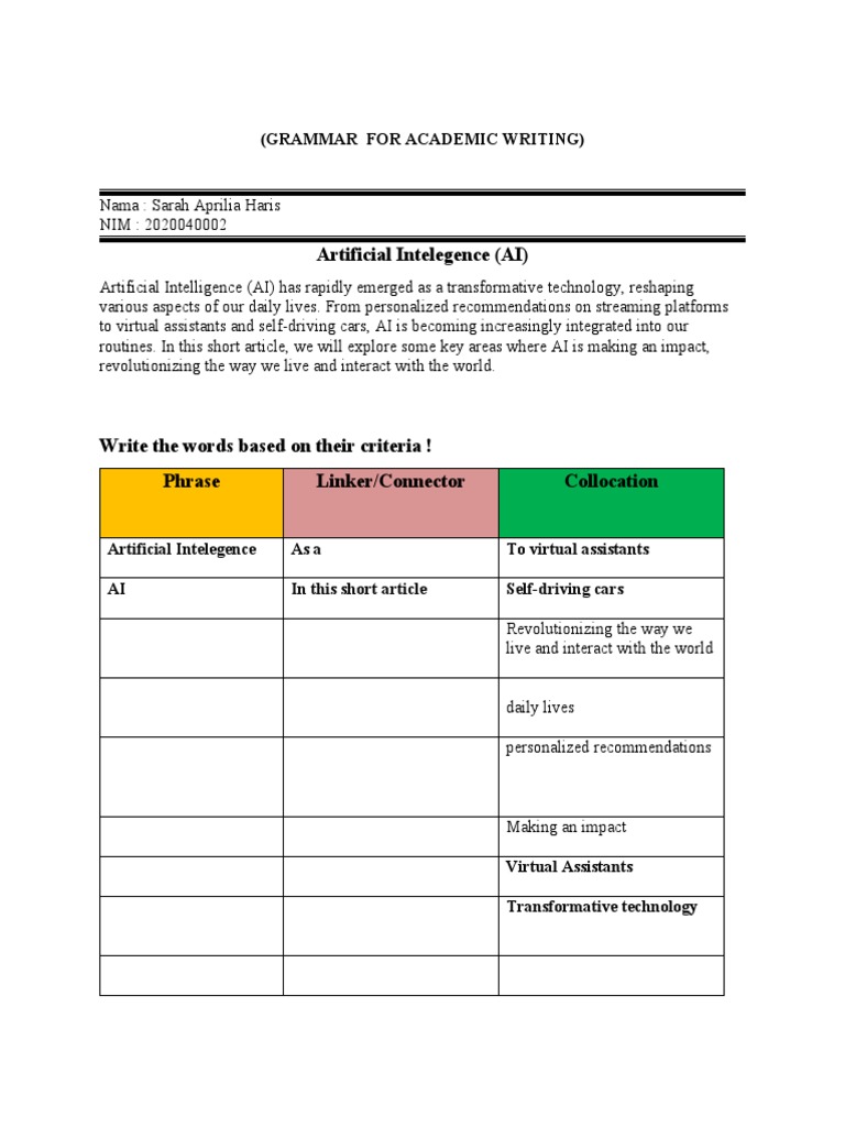 Task-Grammar For Academic Writing (1) - Sarah Aprilia Haris | PDF