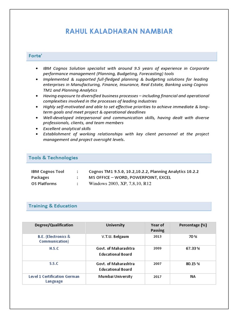 Rahul Kaladharan Nambiar: Forte' | PDF