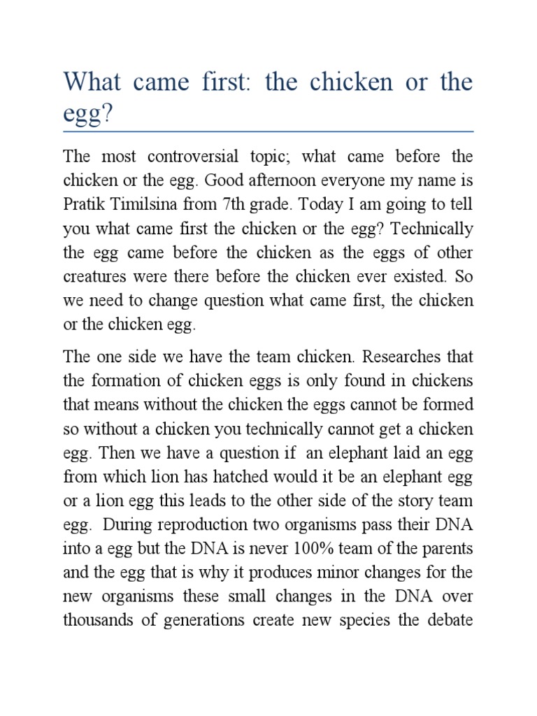 What Came First The Chicken or The Egg | PDF | Science & Mathematics