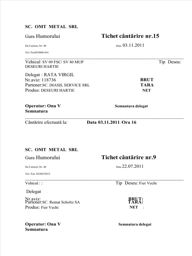 Dokumen - Tips - Tichet Cantarire Model Gol | PDF