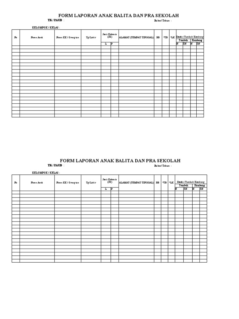 Form Laporan TK | PDF