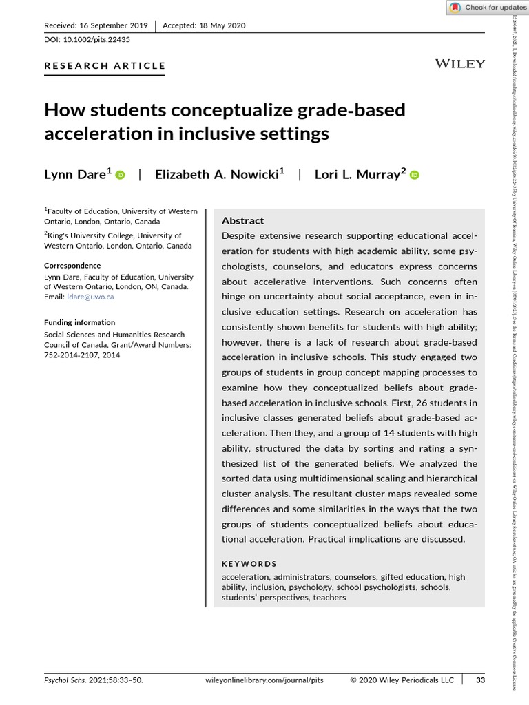 Psychology in The Schools - 2020 - Dare - How Students Conceptualize ...