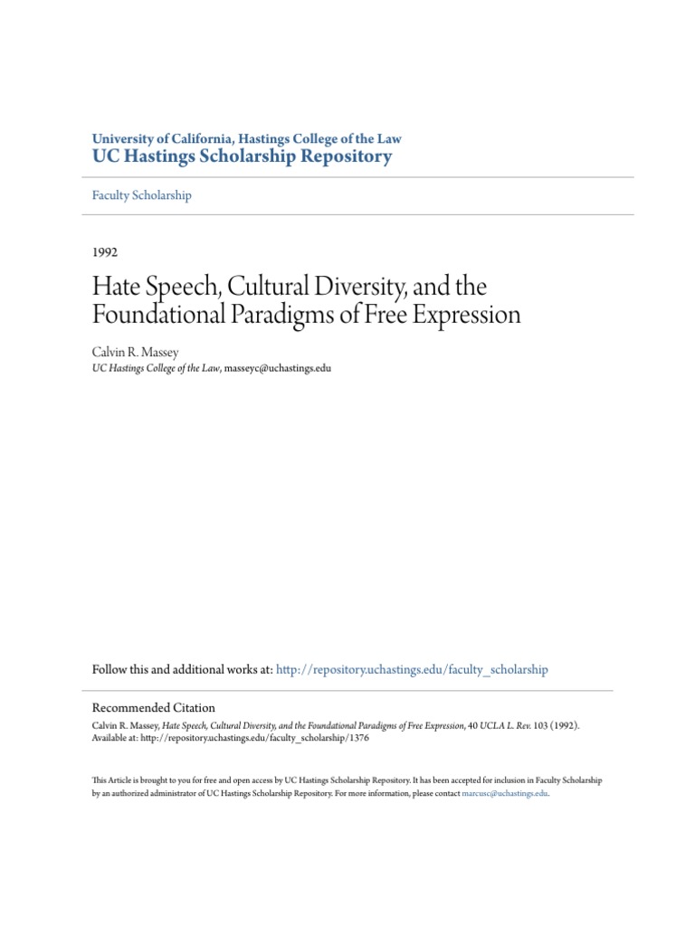 Hate Speech Cultural Diversity and The Foundational Paradigms o | PDF ...