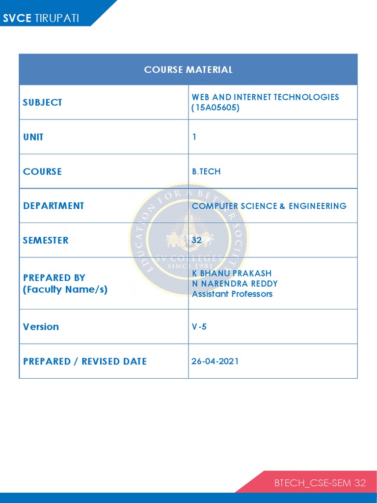 WIT-Course Material-UNIT-1 | PDF
