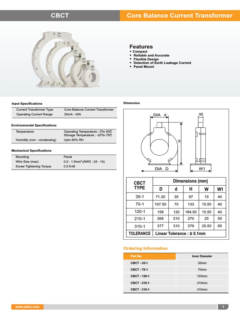 Core Balance Current Transformer CBCT: Features | PDF | Electrical ...