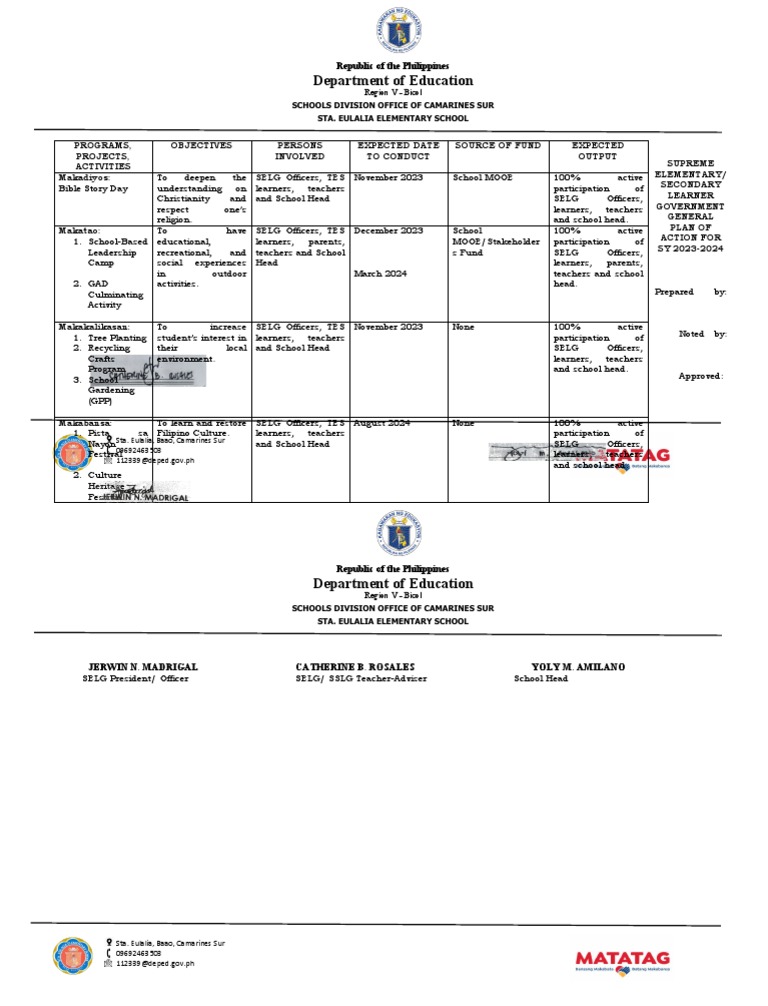 Action Plan For SELG Activities | PDF | Philippines