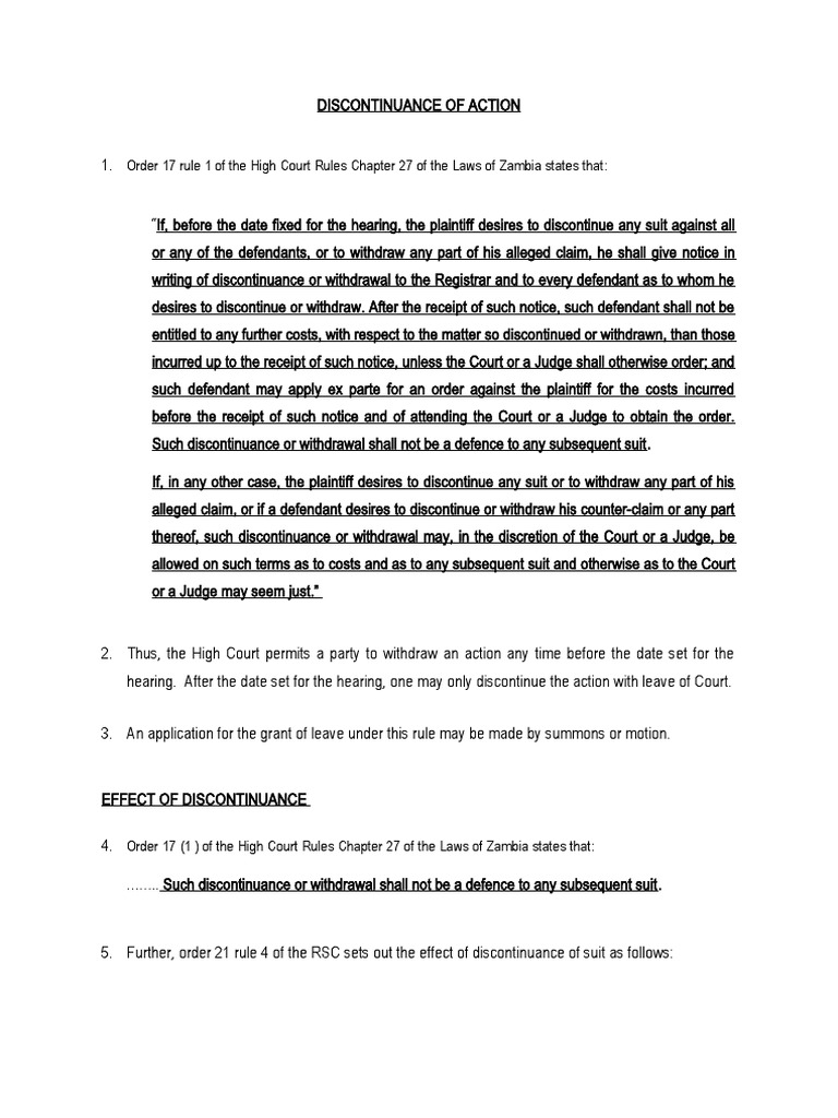 NOTES (Discontinuance of Actions E.t.c) | PDF