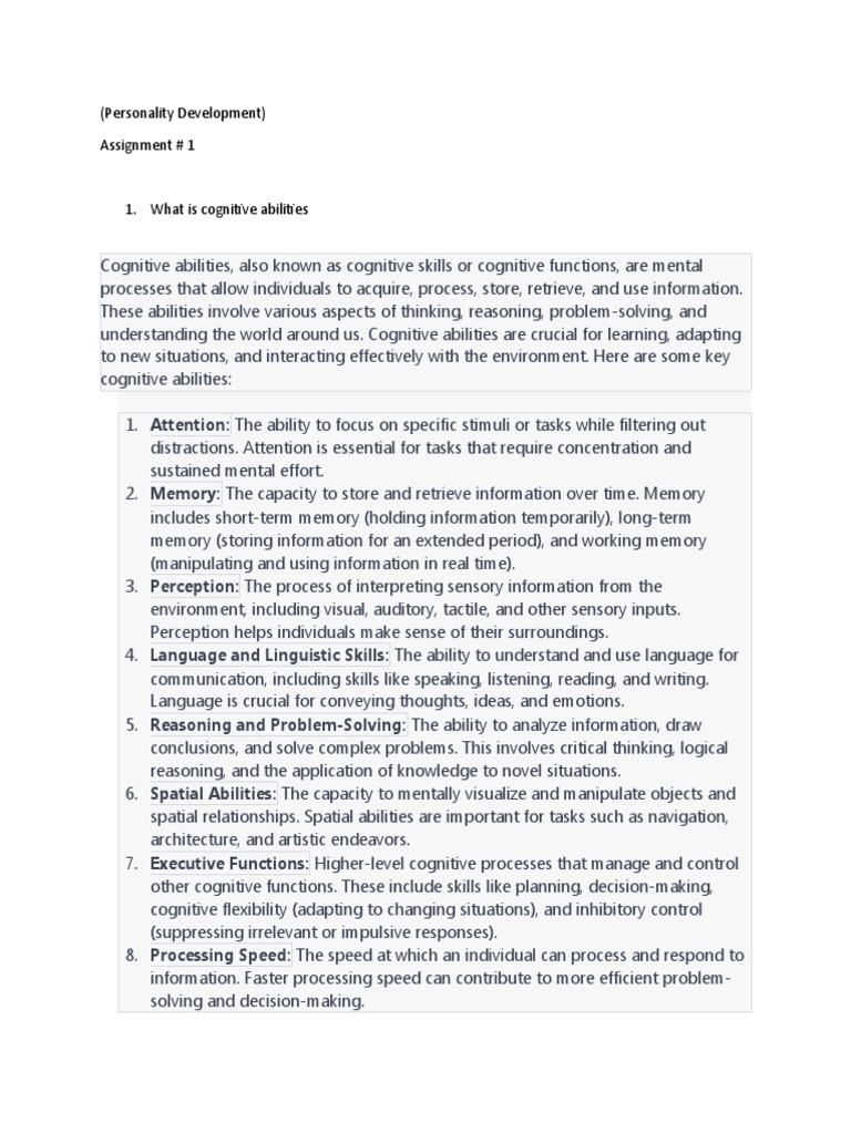 Cognitive Abilities | PDF
