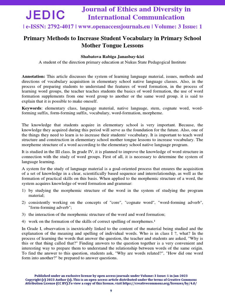 Primary Methods To Increase Student Vocabulary in Primary School Mother Tongue Lessons | PDF