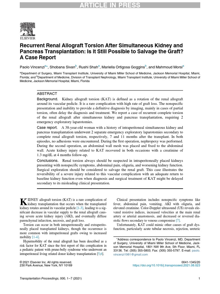 Recurrent Renal Allograft Torsion After Simultaneous Kidney and ...