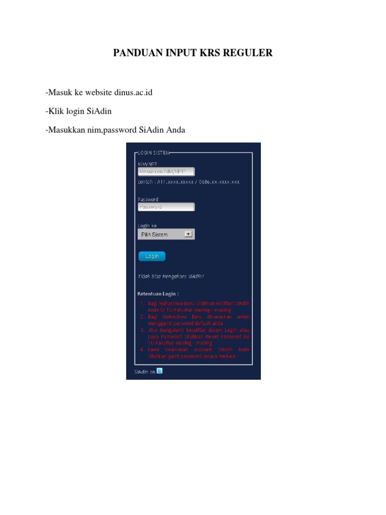 Panduan Input Krs Reguler | PDF | Metode & Bahan Ajar
