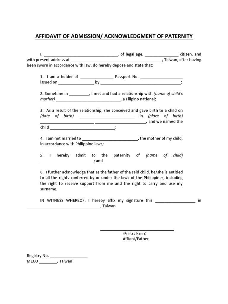Affidavit of Acknowledgment of Paternity (AAP) | PDF