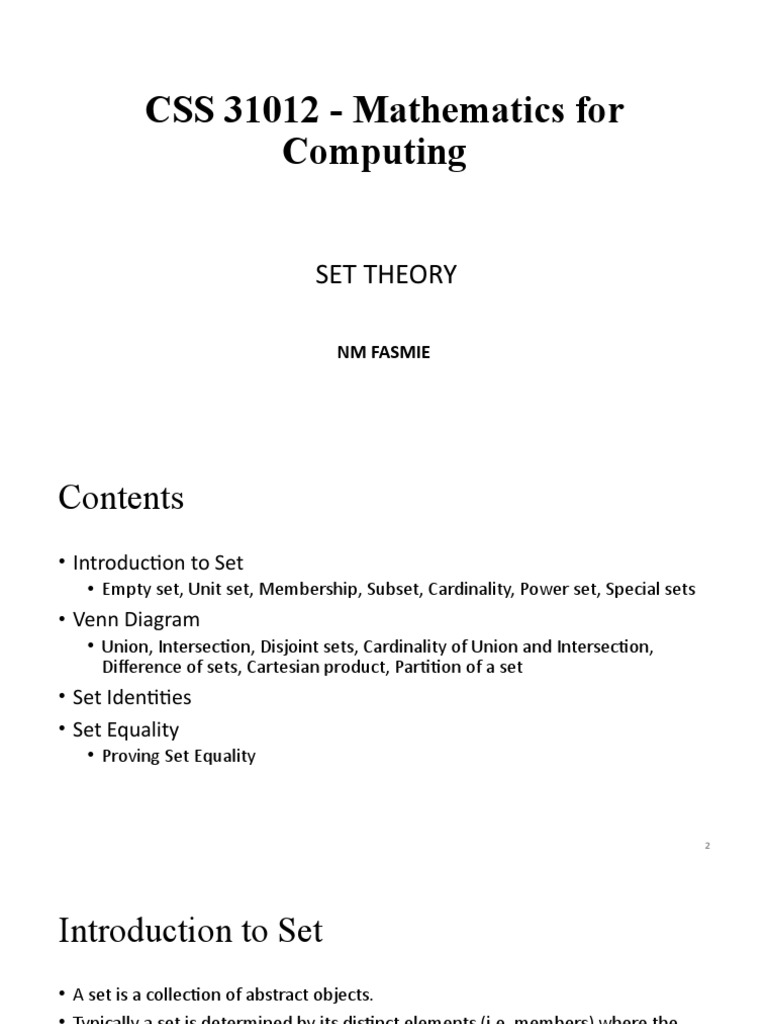 Set Theory | PDF | Set (Mathematics) | Numbers