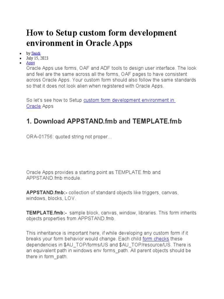 How To Setup Custom Form Development Environment in Oracle Apps | PDF