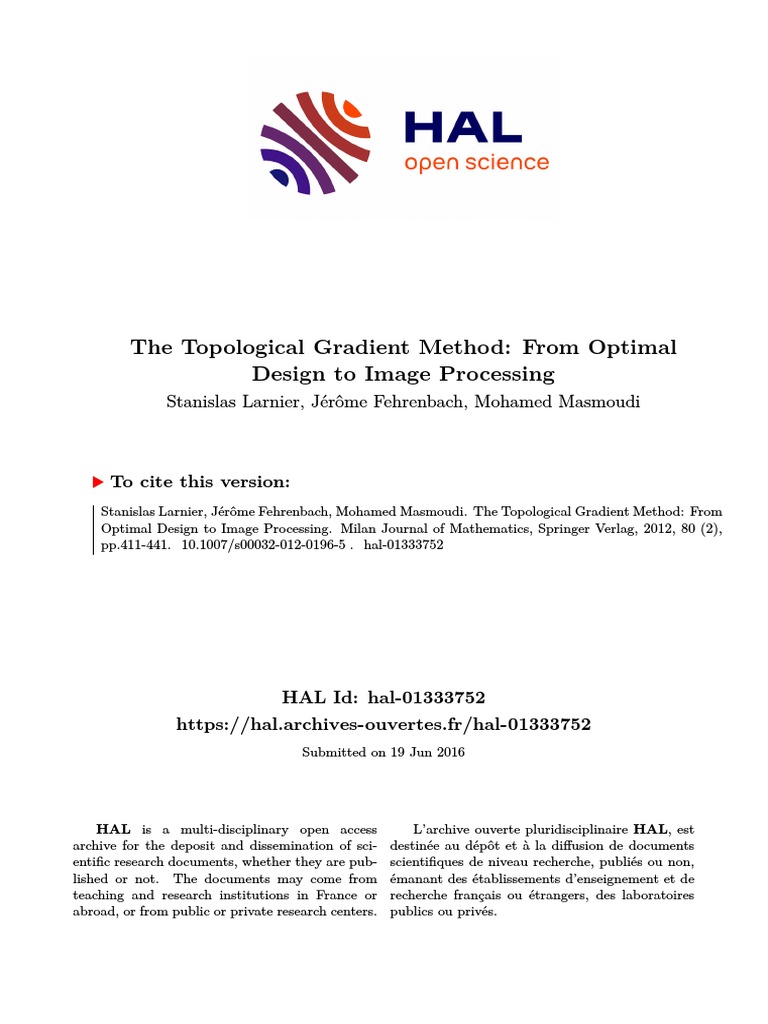The Topological Gradient Method From Optimal Design To Image Processing ...