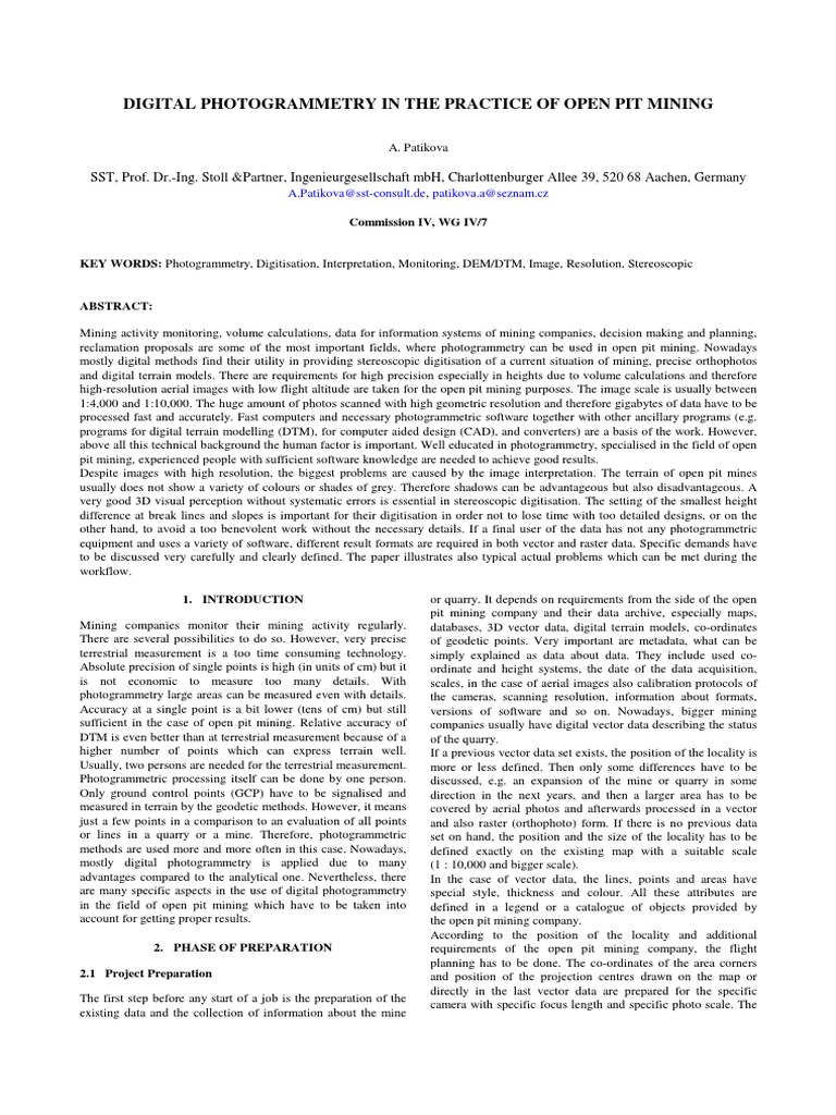 Digital Photogrammetry in The Practice of Open Pit Mining | PDF