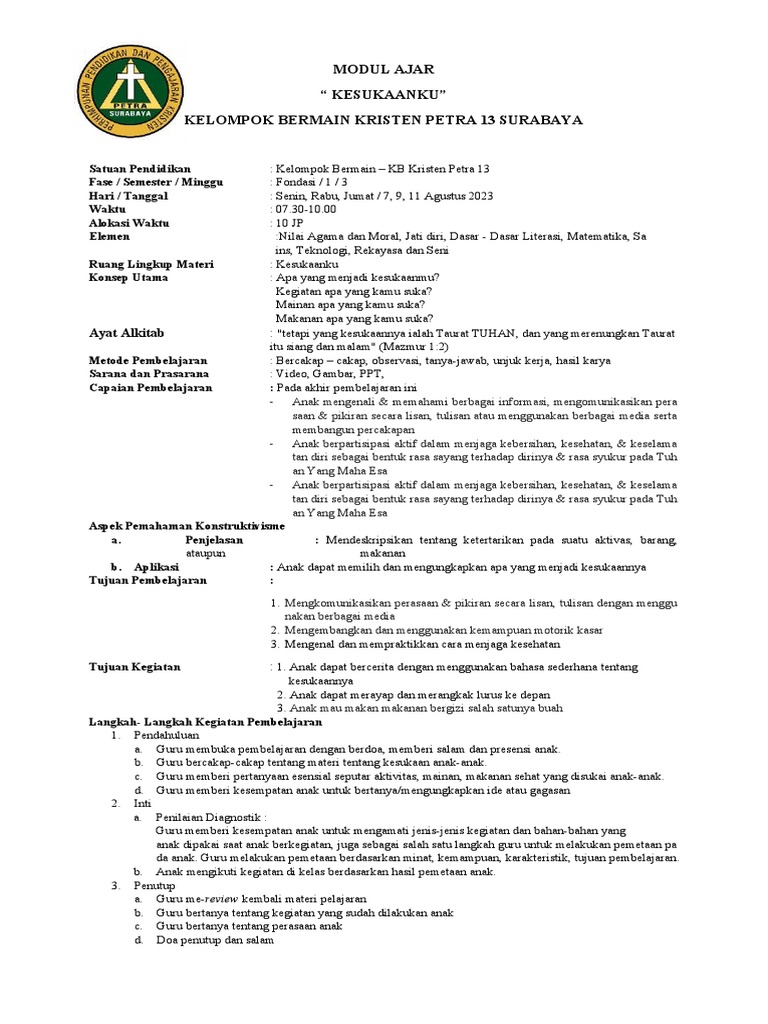 Modul Ajar Week 3 Kesukaanku | PDF