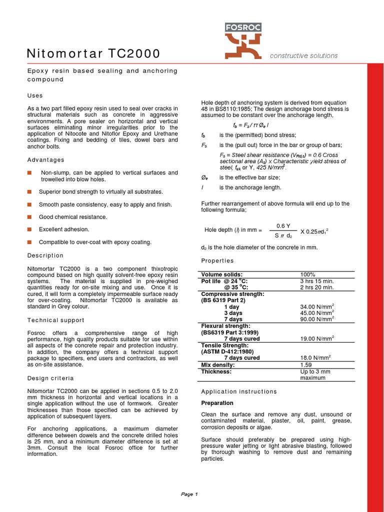 Nitomortar TC2000 | PDF | Concrete | Epoxy