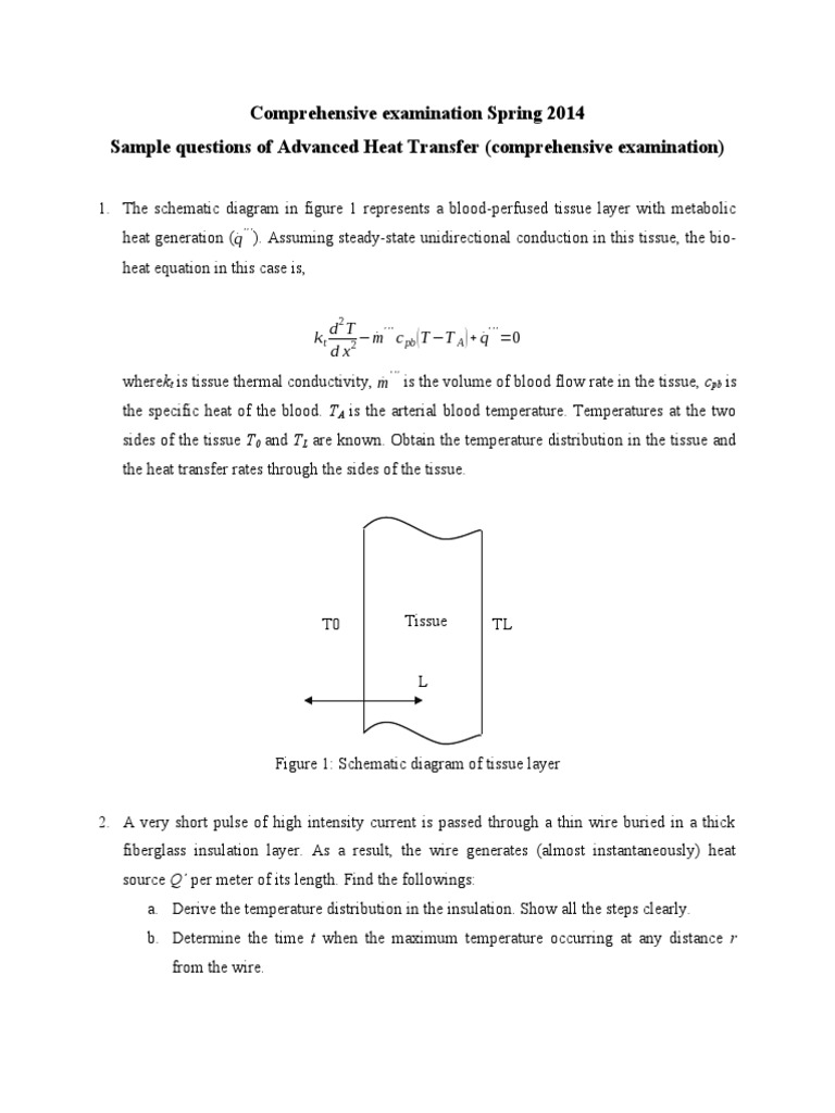 Comprehensive Examination Spring 2014 Sample Questions of Advanced Heat ...