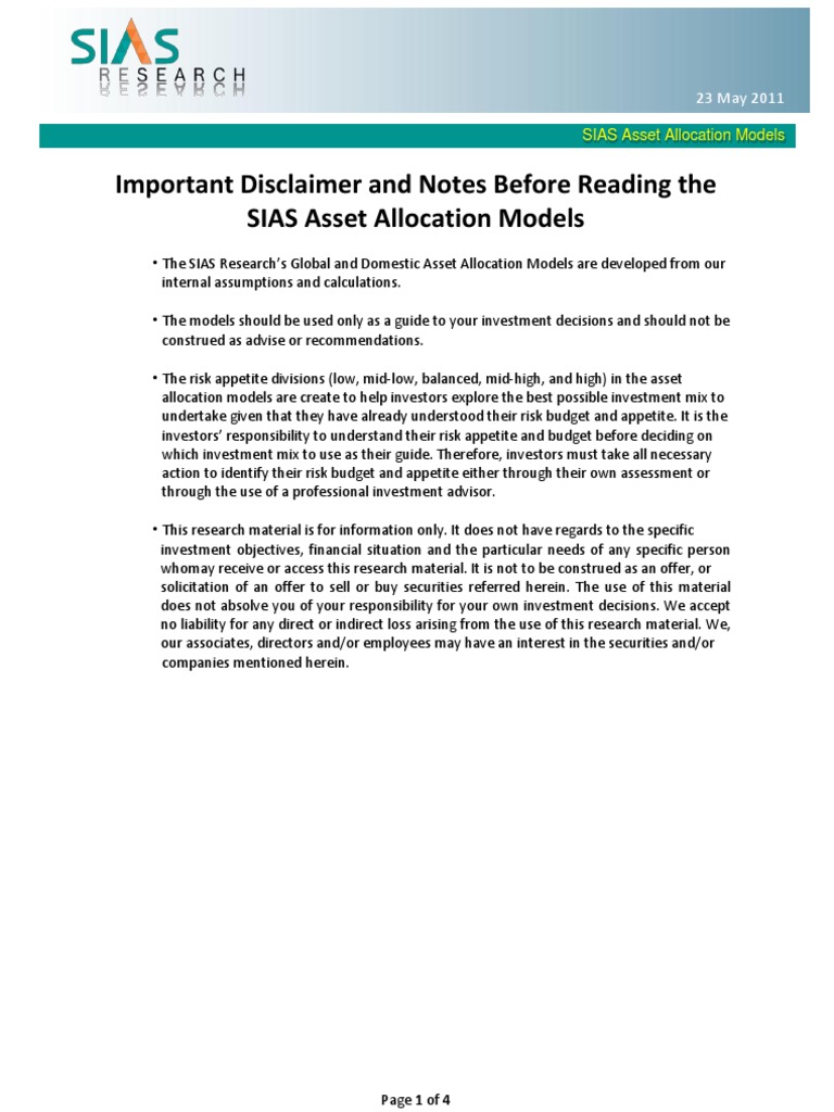 SIAS Asset Allocation Models | PDF | Exchange Traded Fund | Commodity ...