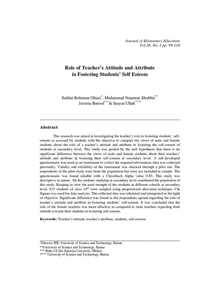 Teacher Attitudes Impacting Student Self-Esteem | PDF | Self-Improvement