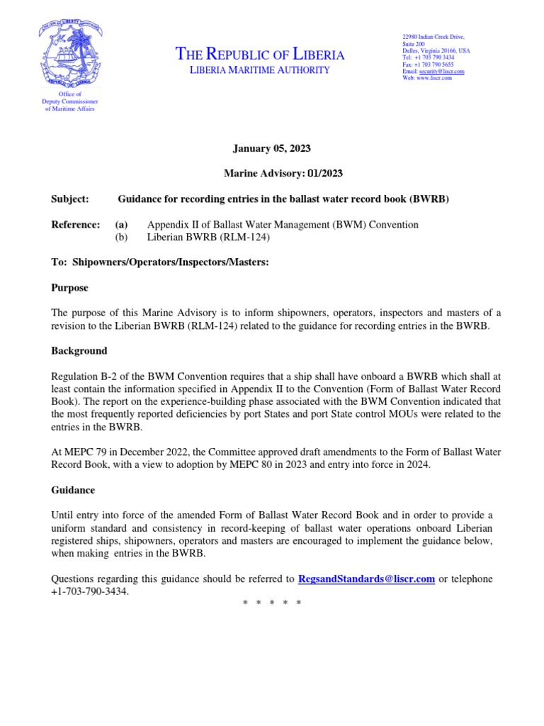 Marinem Advisory 01 - 2023 - Guidance For Recording Entries in The ...