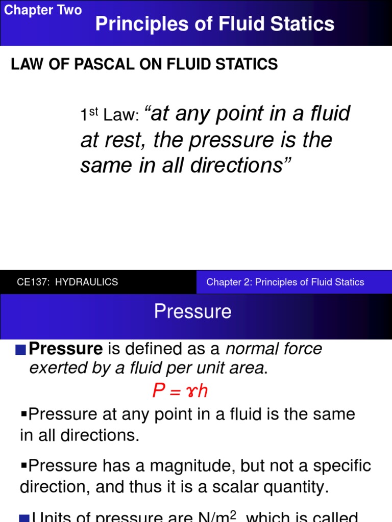 Chapter 2 Principles of Fluid Statics | PDF | Pressure | Pressure Measurement