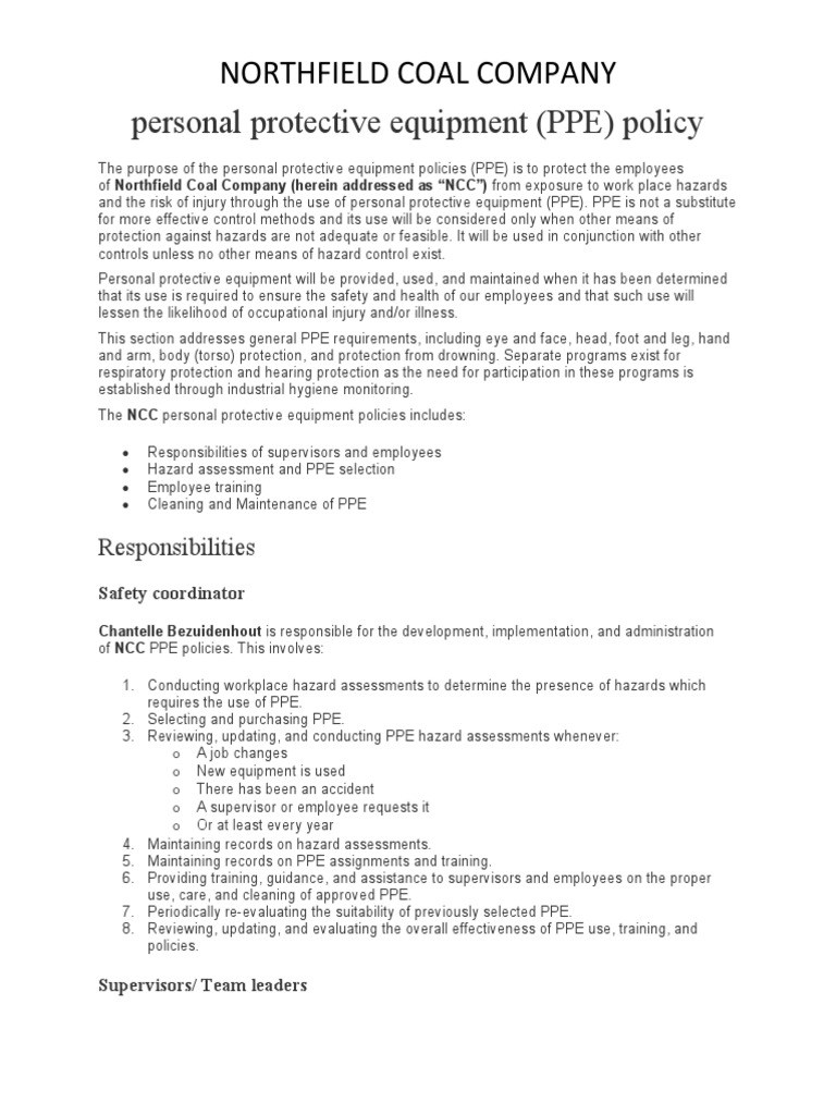 PPE Policy | Download Free PDF | Personal Protective Equipment ...