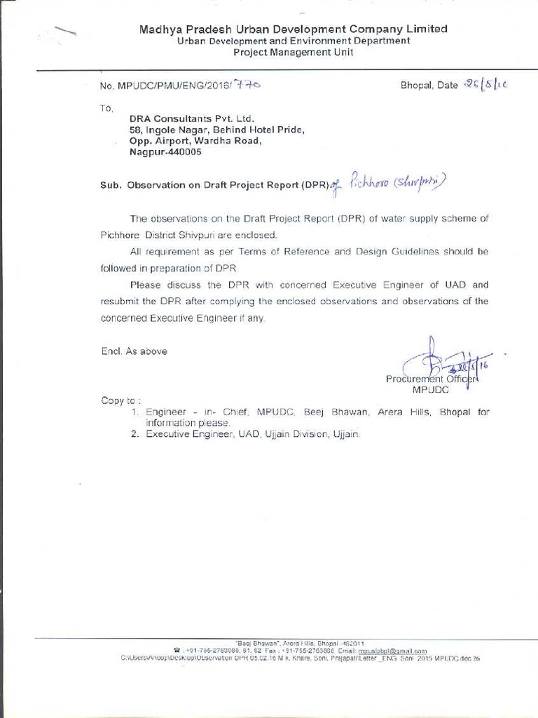 Observation With Letter PIchhore | PDF