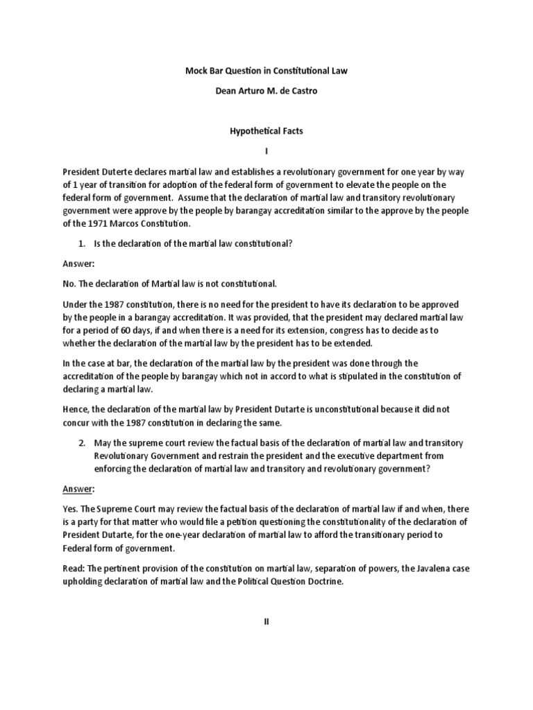 Mock Bar Question in Constitutional Law | PDF | United States House Of ...