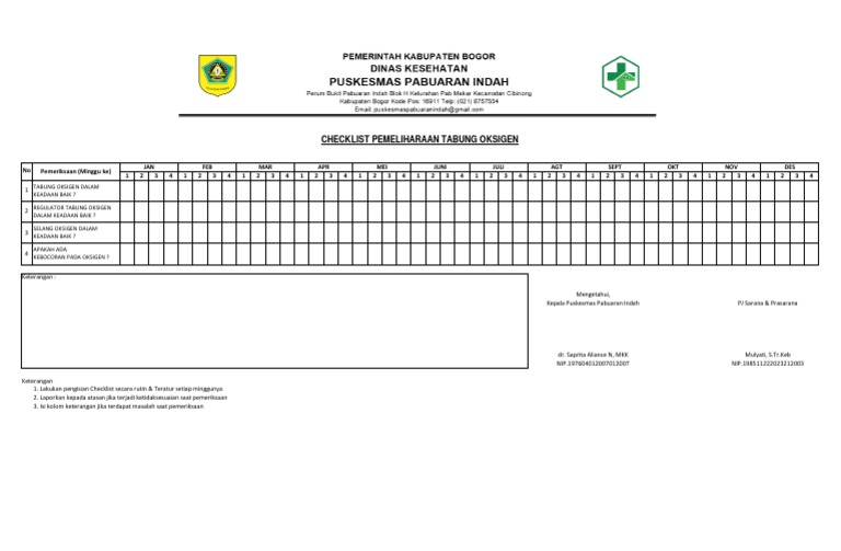 6 Checklist Pemeliharaan Oksigen Pdf