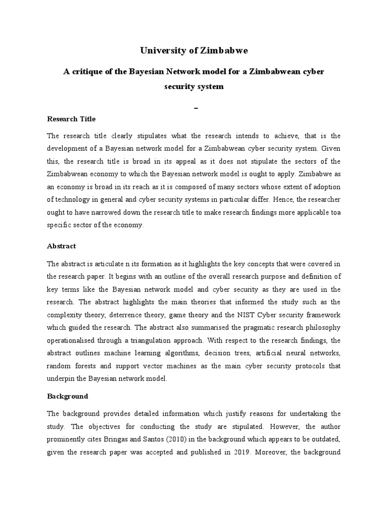 A Critique Of The Bayesian Network Model For A Zimbabwean Cyber Security