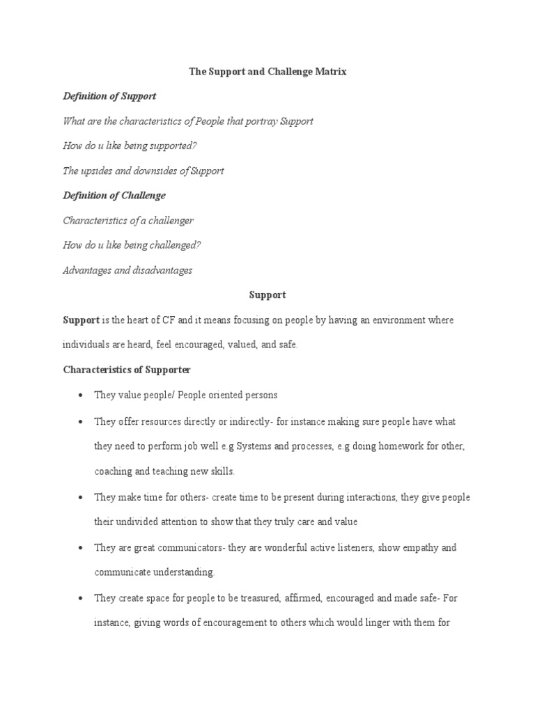 Support and Challenge Matrix Guide | PDF | Career & Growth