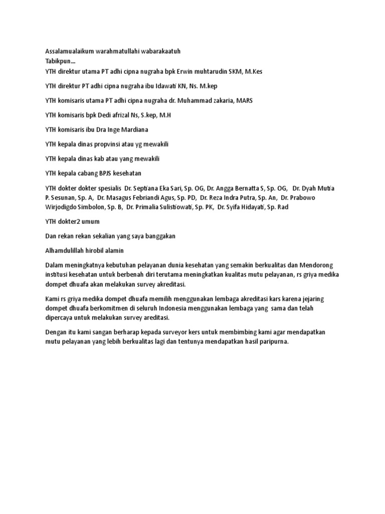 Sambutan Technical Meeting Pra Survey Akreditasi | PDF