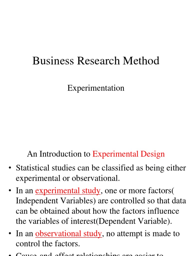 Experimentation in Market Reasearch | PDF | Experiment | Validity ...