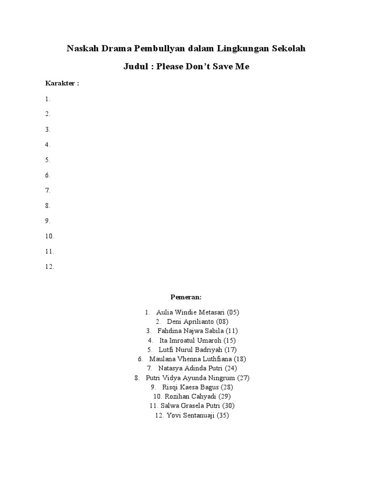 Naskah Drama Pembullyan Dalam Lingkungan Sekolah | PDF